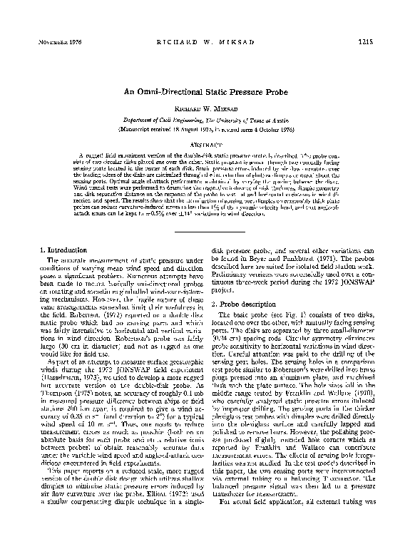 (PDF) An Omni-Directional Static Pressure Probe