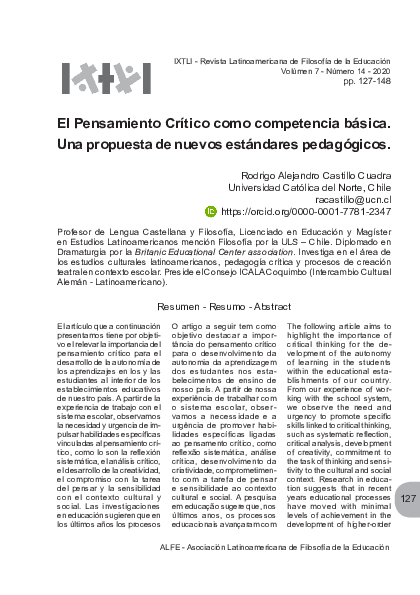 (PDF) Critical Thinking as a basic competence. A proposal for new ...
