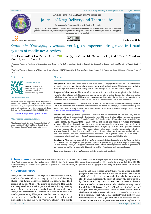 (PDF) Saqmunia (Convolvulus scammonia L.), an important drug used in ...