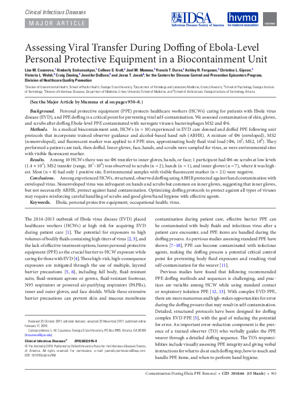 (PDF) Assessing Viral Transfer During Doffing of Ebola-Level Personal ...