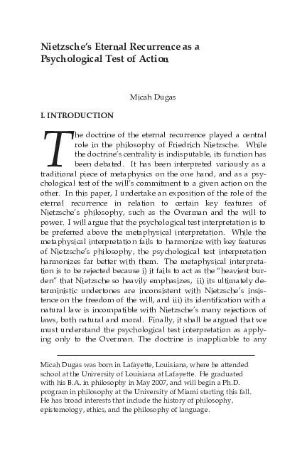 (PDF) Nietzsche's Eternal Recurrence as a Psychological Test of Action