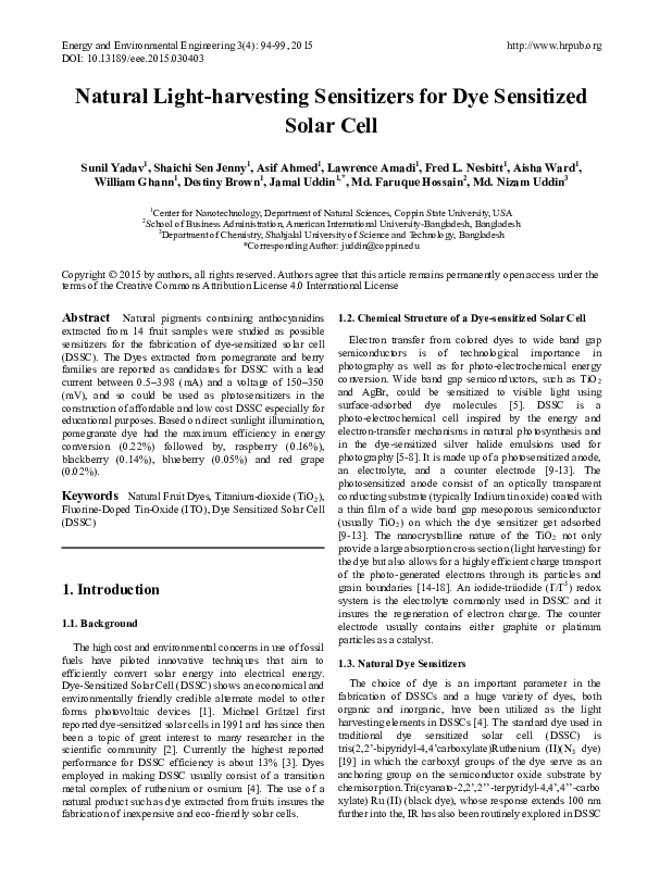 (PDF) Natural Light-harvesting Sensitizers for Dye Sensitized Solar Cell