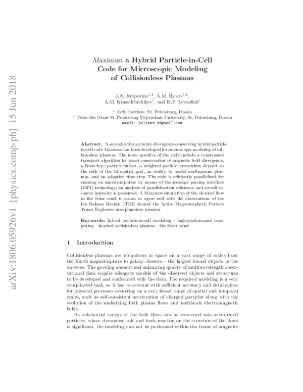 (PDF) Maximus: A Hybrid Particle-in-Cell Code for Microscopic Modeling of Collisionless Plasmas