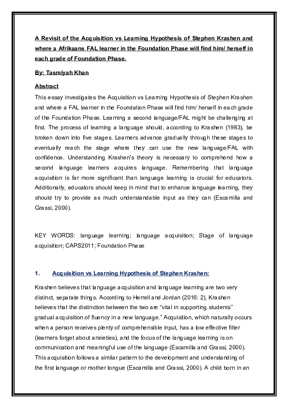 (DOC) A Revisit of the Acquisition vs Learning Hypothesis of Stephen ...