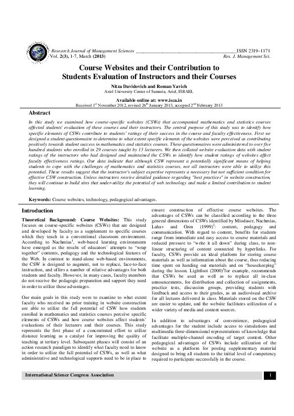 (PDF) Course Websites and their Contribution to Students Evaluation of ...