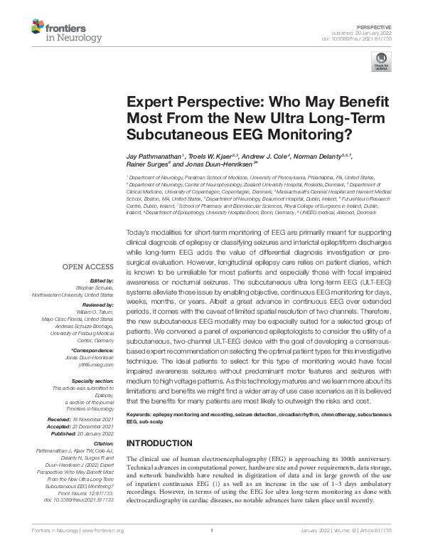 (PDF) Expert Perspective: Who May Benefit Most From the New Ultra Long-Term Subcutaneous EEG ...