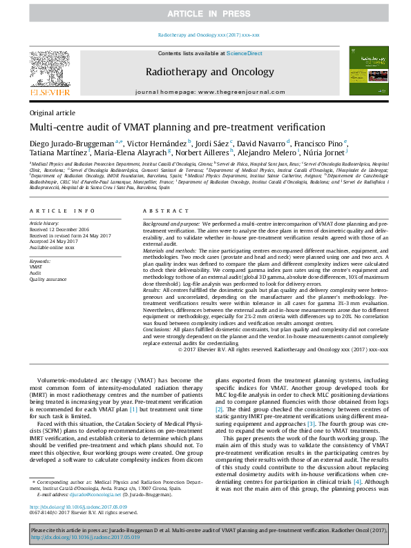 (PDF) Multi-centre audit of VMAT planning and pre-treatment verification