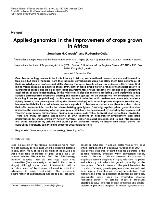(PDF) Applied genomics in the improvement of crops grown in Africa