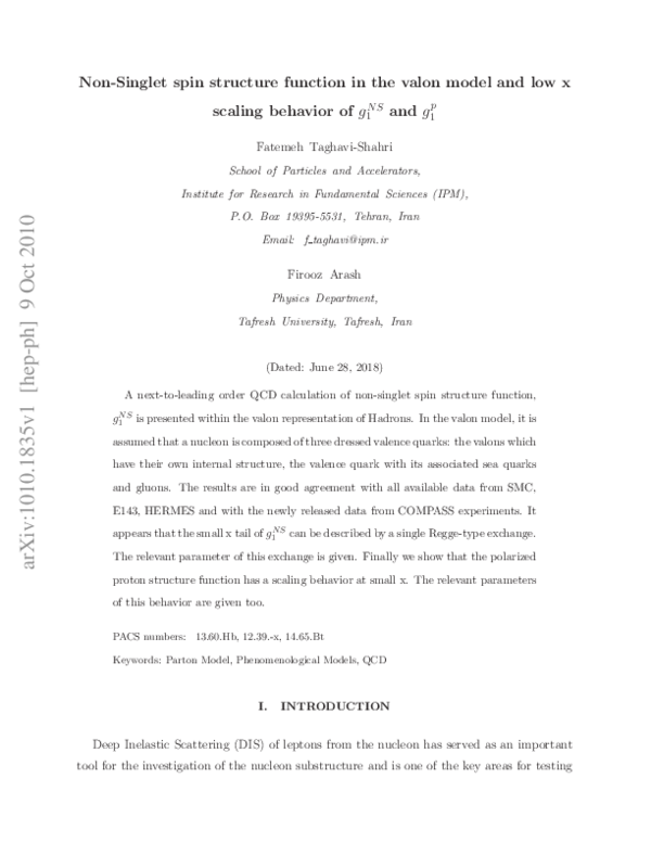 Pdf Non Singlet Spin Structure Function In The Valon Model And Low X