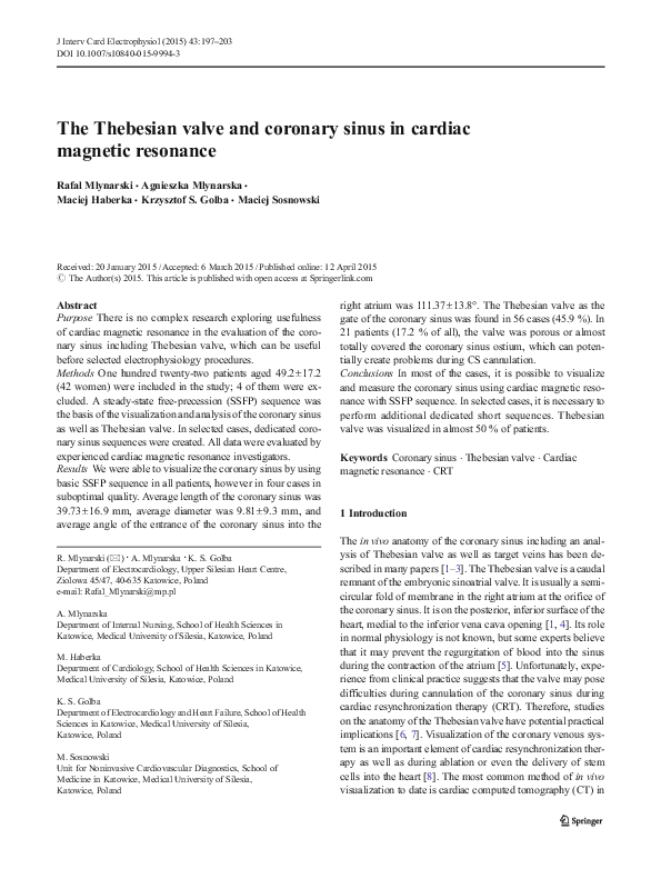 (PDF) The Thebesian valve and coronary sinus in cardiac magnetic resonance