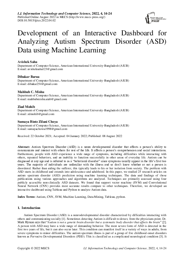 (PDF) Development of an Interactive Dashboard for Analyzing Autism Spectrum Disorder (ASD) Data ...