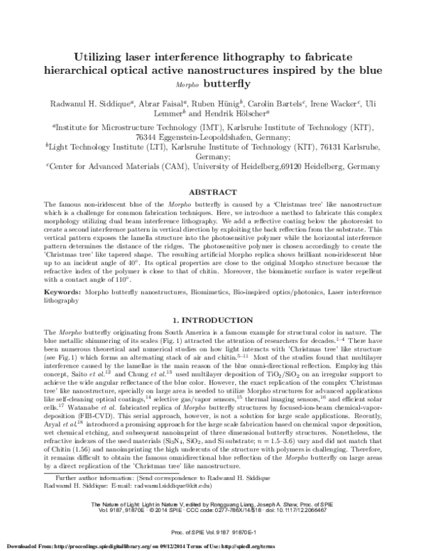 (PDF) Utilizing laser interference lithography to fabricate hierarchical optical active ...