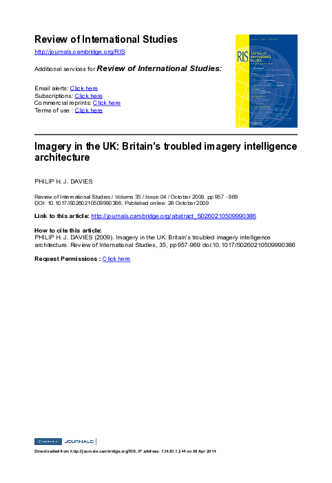 (PDF) Imagery in the UK: Britain's troubled imagery intelligence architecture