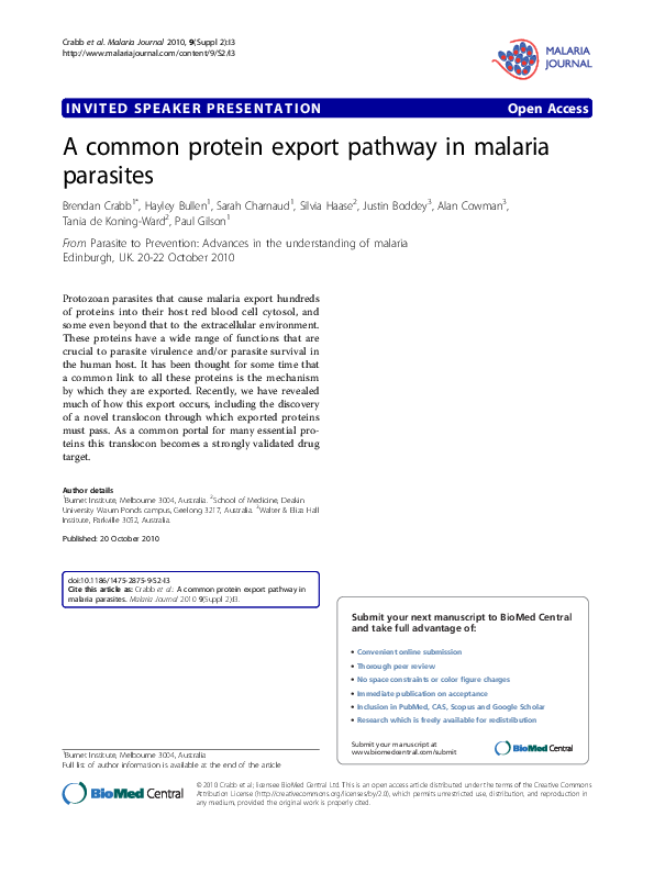 (PDF) A common protein export pathway in malaria parasites