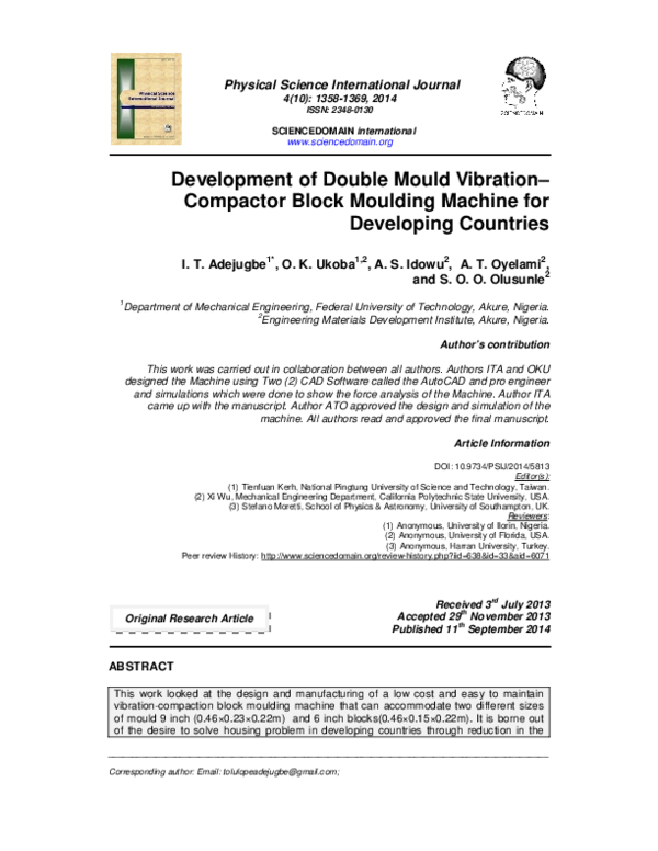 (PDF) Development of Double Mould Vibration-Compactor Block Moulding ...