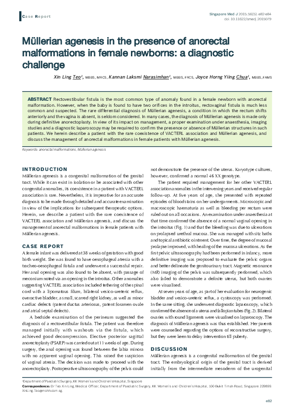 (PDF) Müllerian agenesis in the presence of anorectal malformations in ...