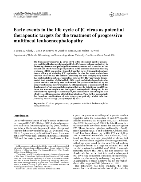 (PDF) Early Events in the Life Cycle of JC Virus as Potential ...