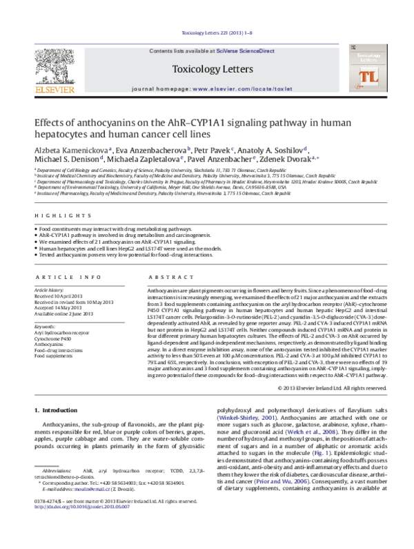 (PDF) Effects of anthocyanins on the AhR–CYP1A1 signaling pathway in ...