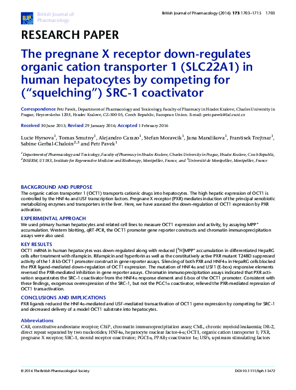 (PDF) The pregnane X receptor down-regulates organic cation transporter ...
