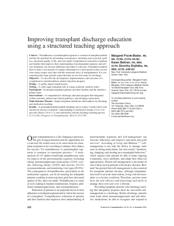 (PDF) Improving transplant discharge education using a structured ...