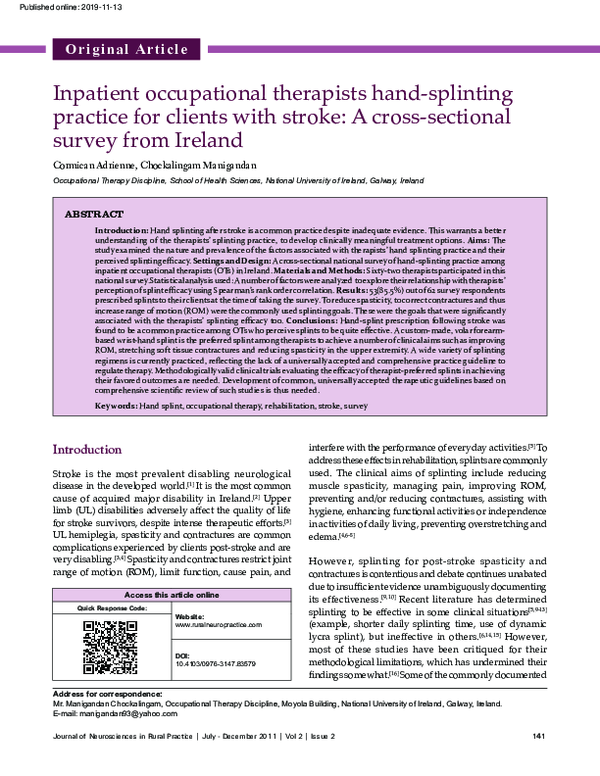 (PDF) Inpatient occupational therapists hand-splinting practice for ...