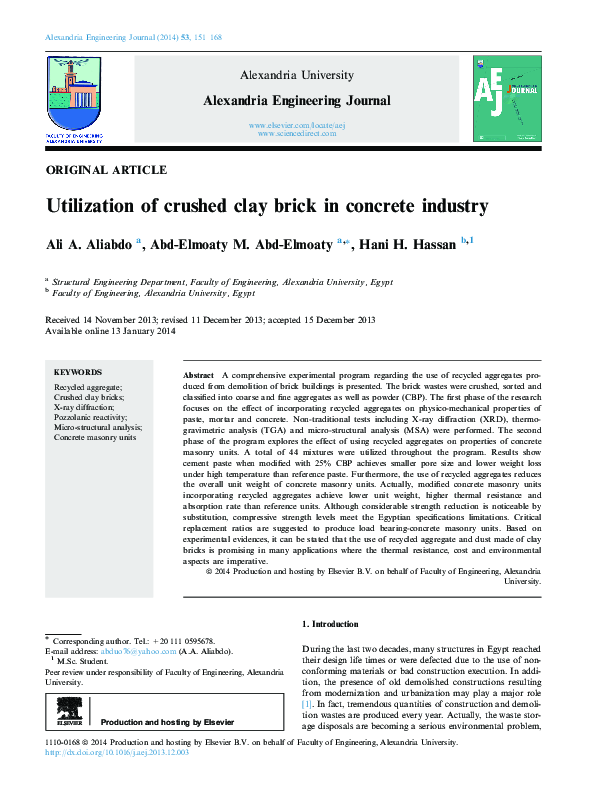 (PDF) Utilization of crushed clay brick in concrete industry