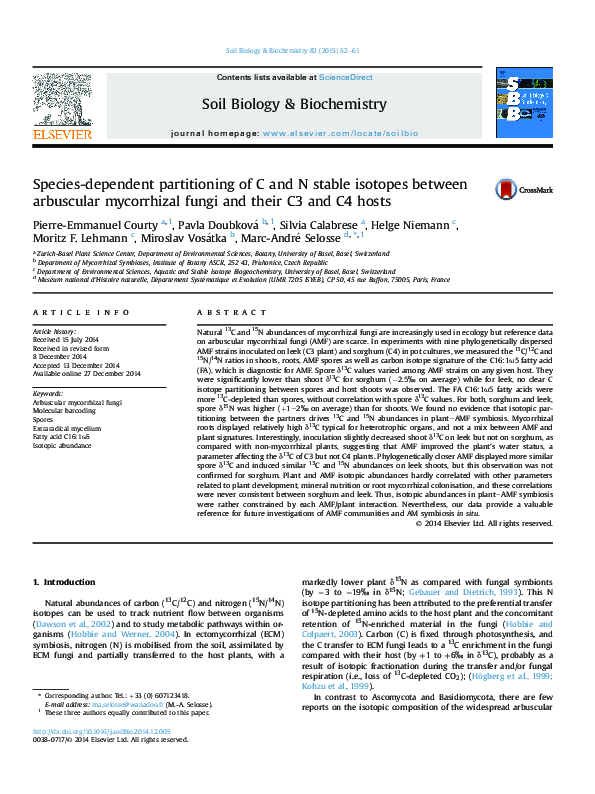 (PDF) Species-dependent partitioning of C and N stable isotopes between arbuscular mycorrhizal ...