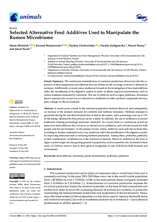(PDF) Selected Alternative Feed Additives Used to Manipulate the Rumen Microbiome