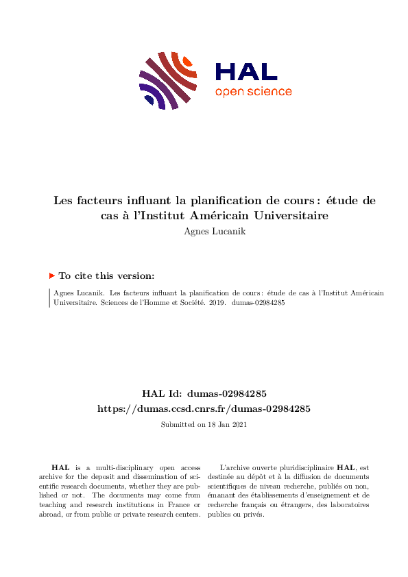 (PDF) Les facteurs influant la planification de cours : étude de cas à ...