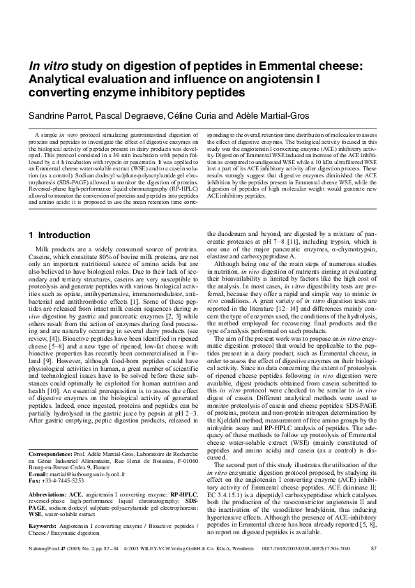 (PDF) In vitro study on digestion of peptides in Emmental cheese ...