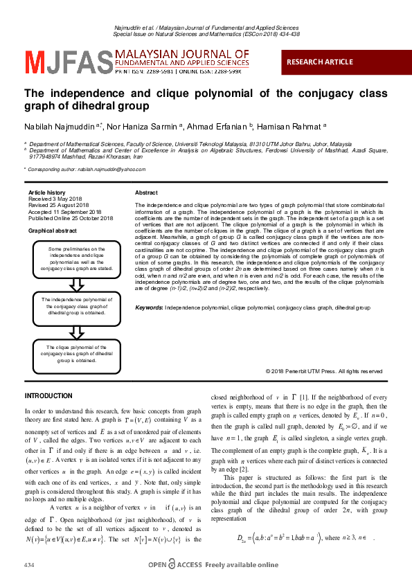 Pdf The Independence And Clique Polynomial Of The Conjugacy Class Graph Of Dihedral Group