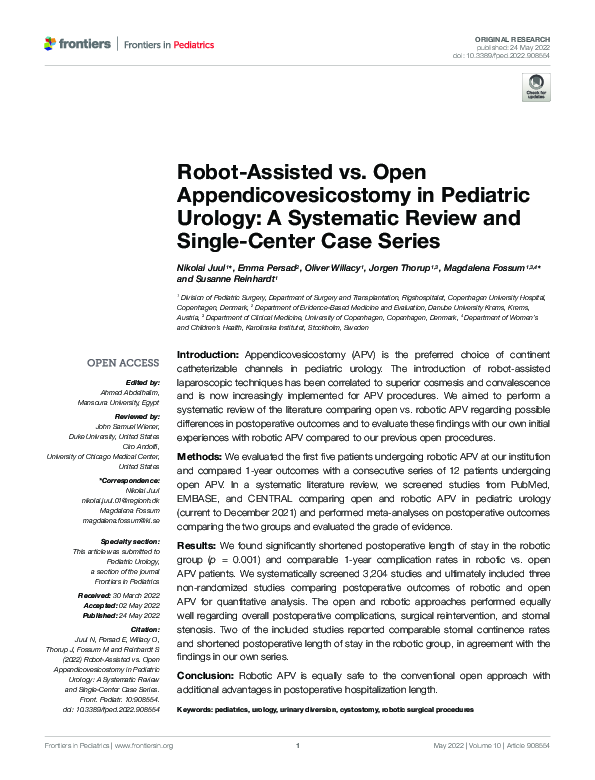 (PDF) Robot-Assisted vs. Open Appendicovesicostomy in Pediatric Urology ...