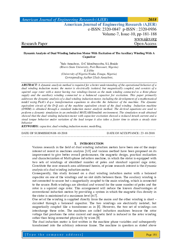 (PDF) Dynamic Analysis of Dual Winding Induction Motor With Excitation of The Auxiliary Winding ...