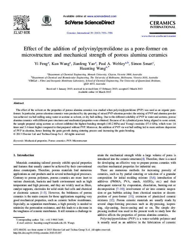 (PDF) Effect of the addition of polyvinylpyrrolidone as a pore-former ...