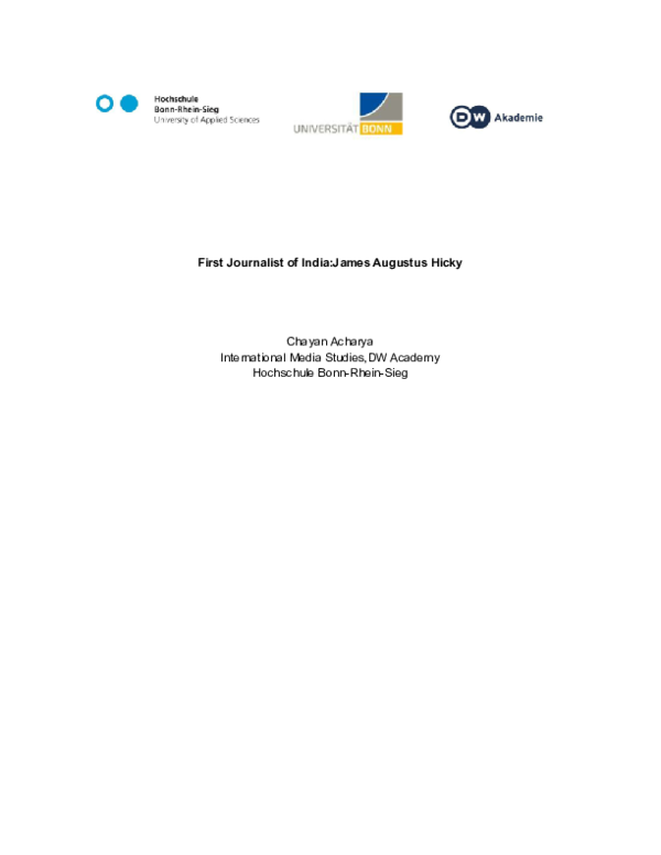 (PDF) First Journalist of India James Augustus Hicky