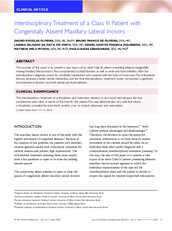 (PDF) Interdisciplinary Treatment of a Class III Patient with ...