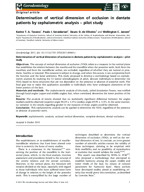 (PDF) Determination of vertical dimension of occlusion in dentate ...