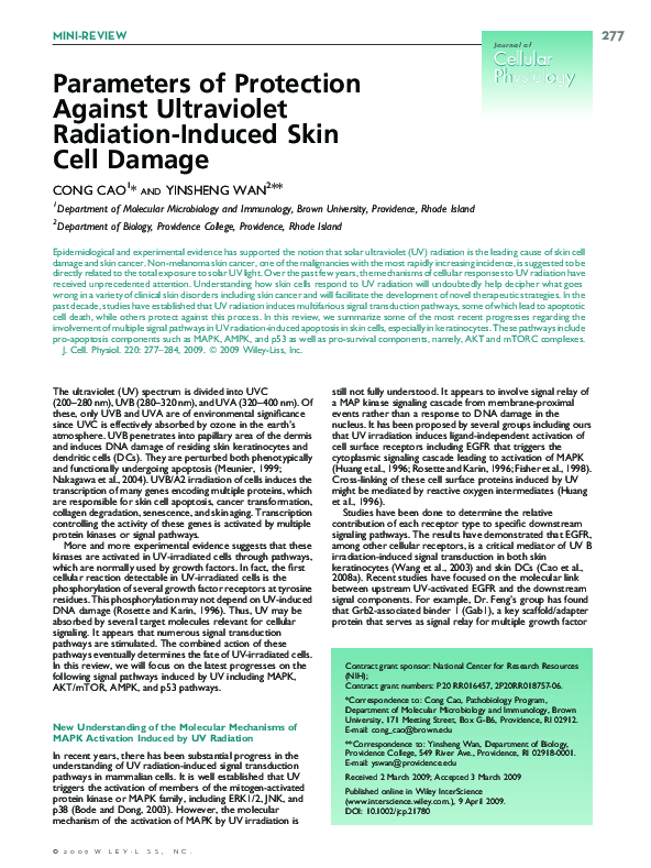 (PDF) Parameters of protection against ultraviolet radiation-induced ...