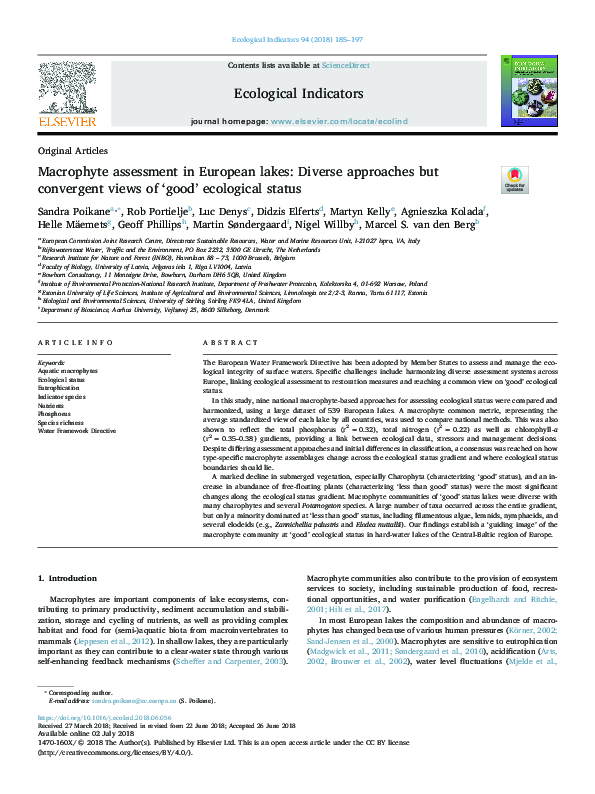 Pdf Macrophyte Assessment In European Lakes Diverse Approaches But Convergent Views Of Good