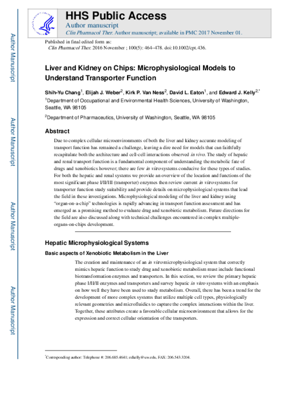 (PDF) Liver and Kidney on Chips: Microphysiological Models to ...