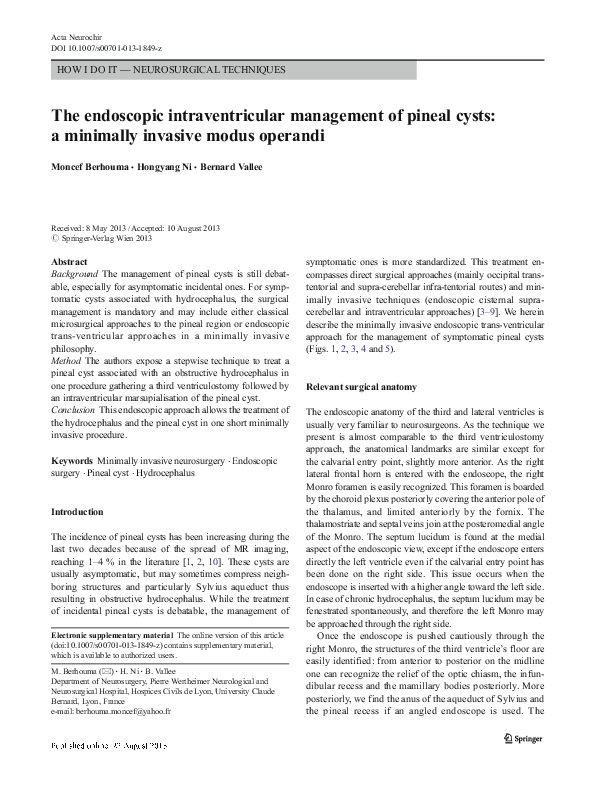 (PDF) The endoscopic intraventricular management of pineal cysts: a ...