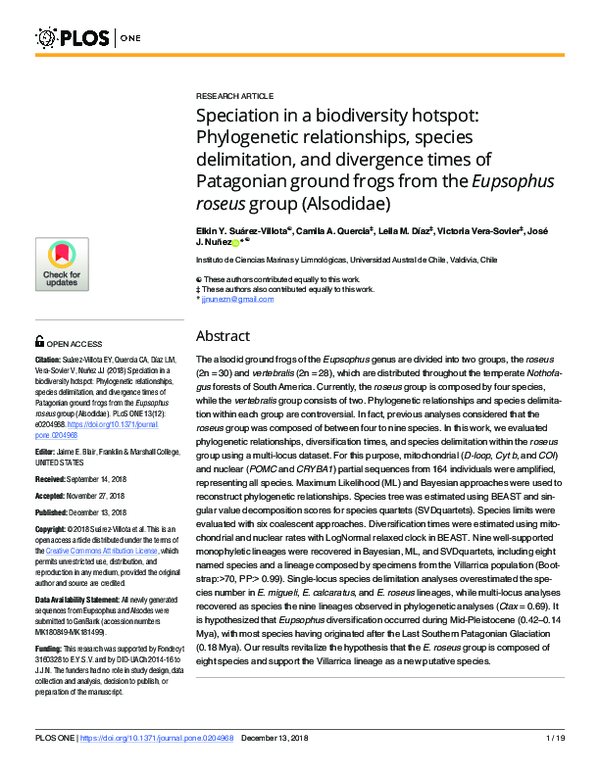 (PDF) Speciation in a biodiversity hotspot: Phylogenetic relationships ...