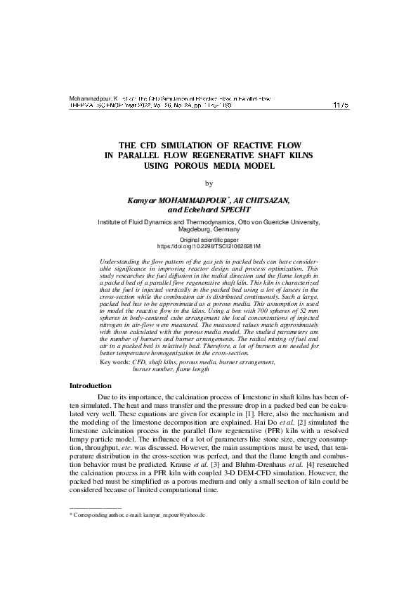 Pdf The Cfd Simulation Of Reactive Flow In Parallel Flow Regenerative
