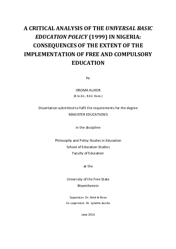 (PDF) A critical analysis of the Universal Basic Education Policy (1999) in Nigeria ...
