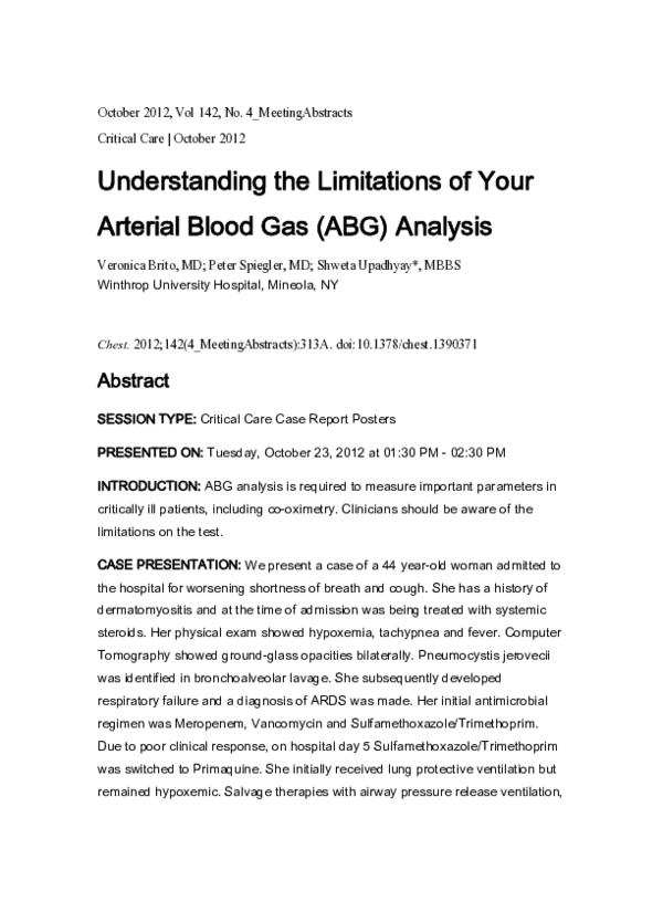 (PDF) Understanding the Limitations of Your Arterial Blood Gas (ABG ...