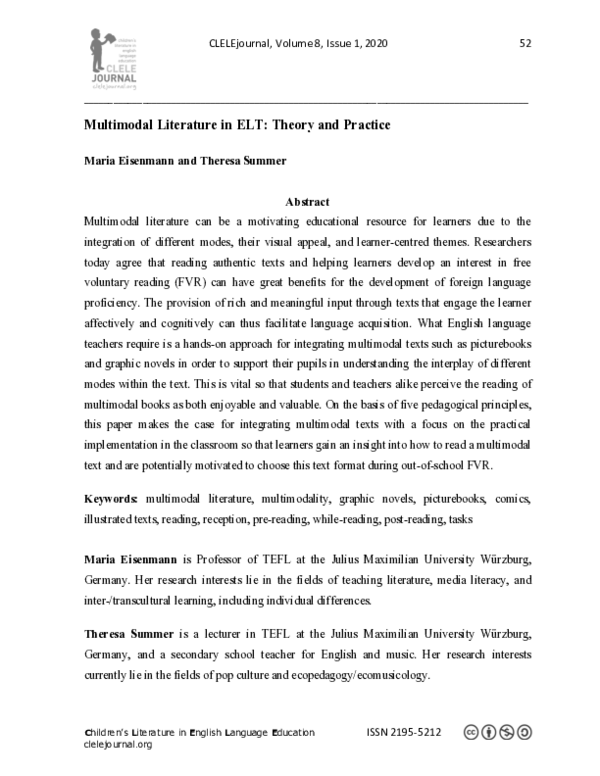 (PDF) Multimodal Literature in ELT: Theory and Practice
