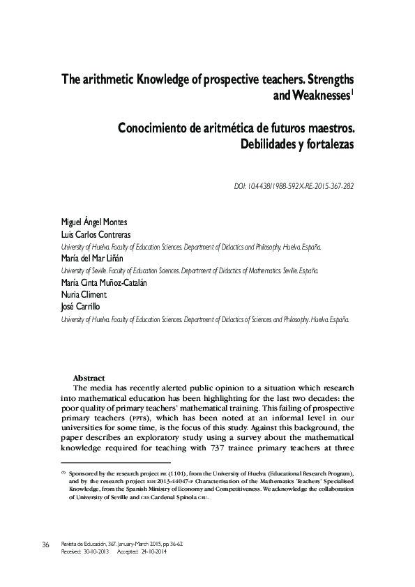(PDF) Arithmetic Knowledge of prospective teachers. Strengths and ...