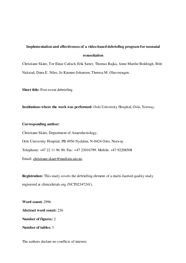 (PDF) Implementation and effectiveness of a video-based debriefing ...