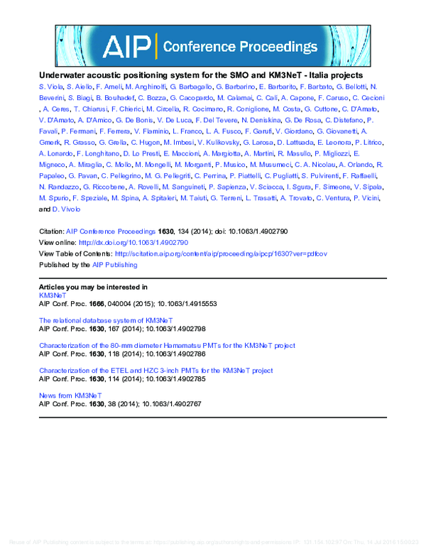 (PDF) Underwater acoustic positioning system for the SMO and KM3NeT ...