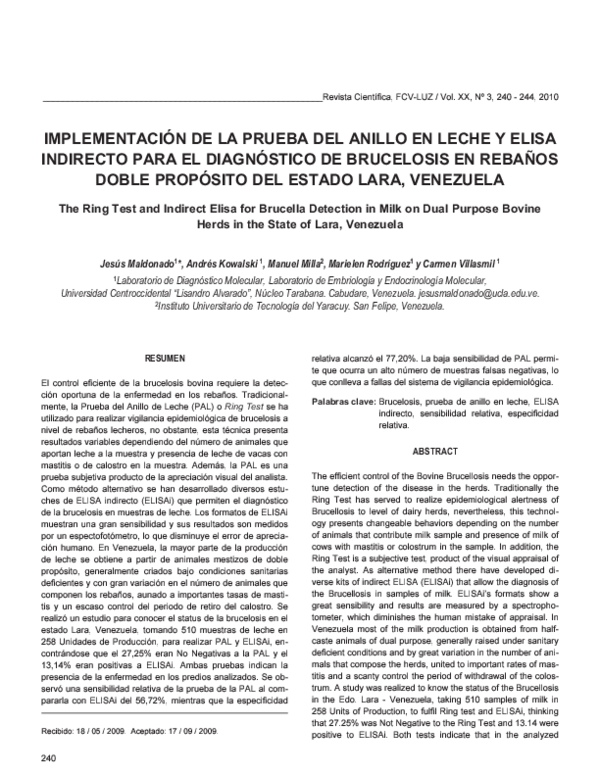 (PDF) The ring test and indirect elisa for brucella detection in milk ...